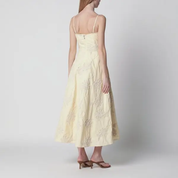 ROTATE BY BIRGER CHRISTENSEN Floral Appliqué Midi Dress - Yellow