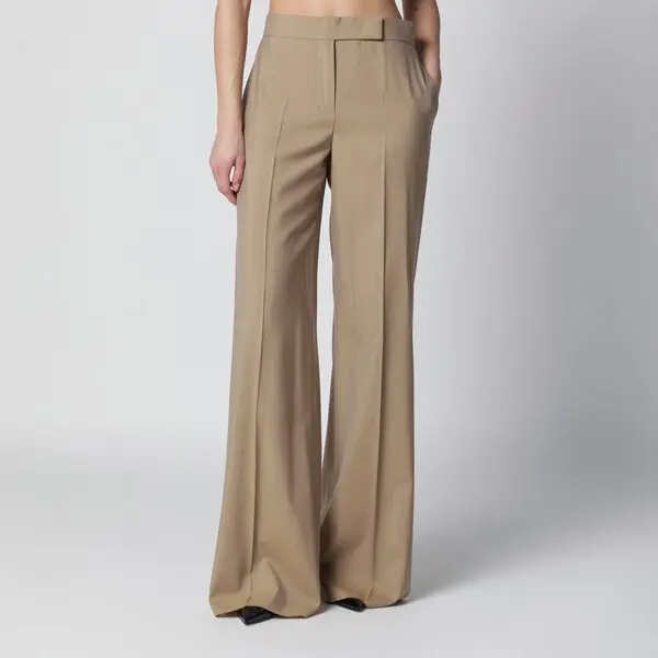 Max Mara Wide-leg Wool And Silk Poplin Trousers - Beige