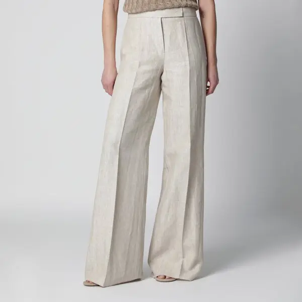 Max Mara Wide-leg Trousers In Brown/grey Linen Drill - Beige