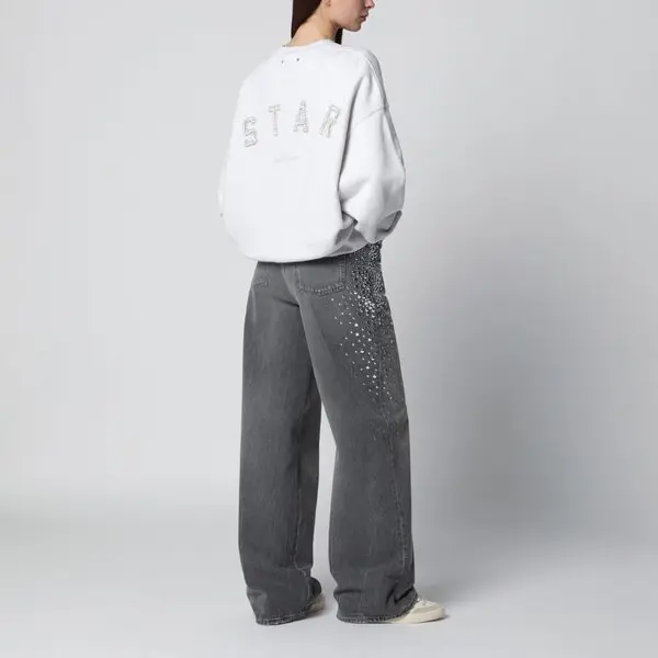 GOLDEN GOOSE Star Cotton Sweatshirt With Crystal Embroidery - Grey