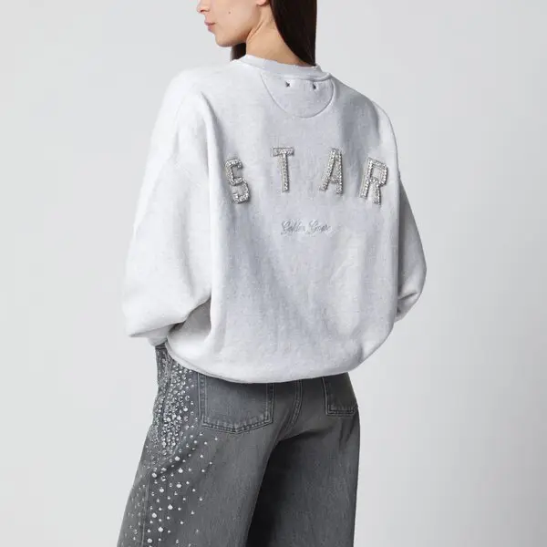 GOLDEN GOOSE Star Cotton Sweatshirt With Crystal Embroidery - Grey