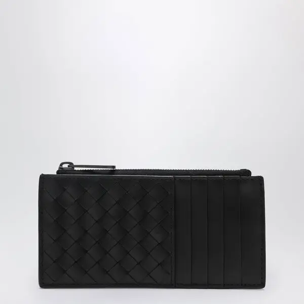 Bottega Veneta Card Holder With Intrecciato Zipper - Black