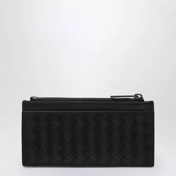 Bottega Veneta Card Holder With Intrecciato Zipper - Black