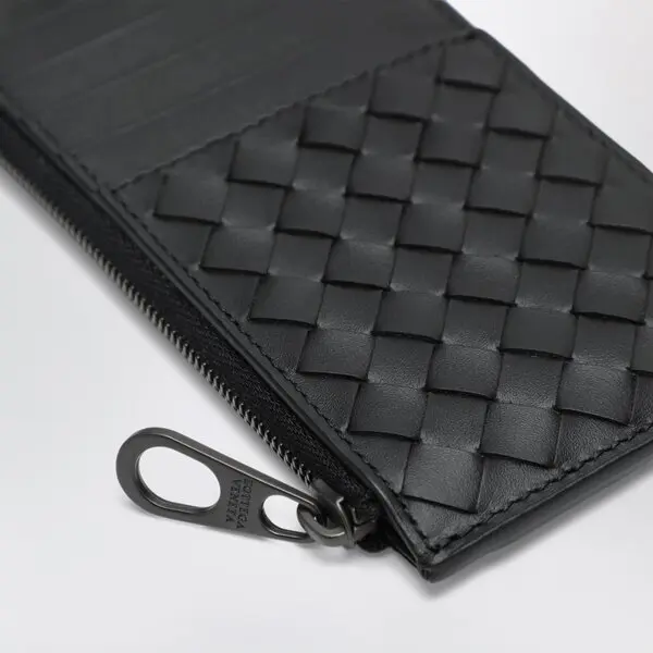 Bottega Veneta Card Holder With Intrecciato Zipper - Black