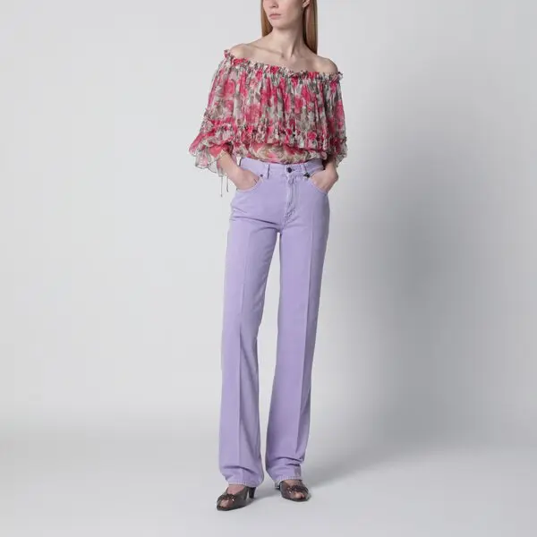 Chloé Straight Jeans In Lavender Organic Cotton Denim - Purple
