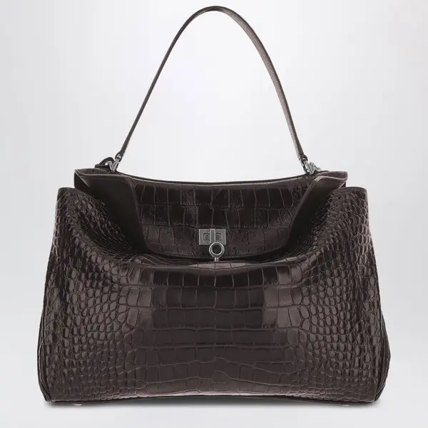 Balenciaga Rodeo Mini Handbag In Crocodile-embossed Leather - Brown