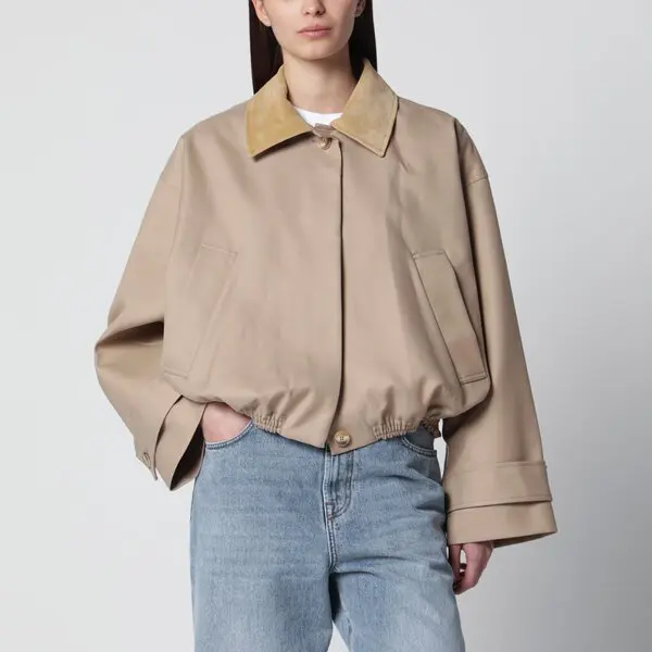 RÓHE Sand-colored Bomber Jacket With Suede Collar - Beige