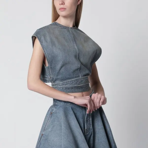 Alaïa Raw Délavé Denim Belted Sleeveless Top - Blue