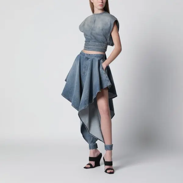 Alaïa Raw Délavé Denim Belted Sleeveless Top - Blue