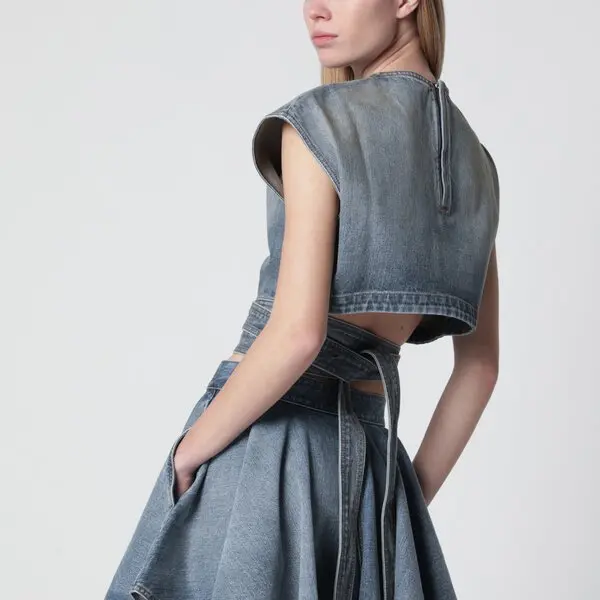 Alaïa Raw Délavé Denim Belted Sleeveless Top - Blue
