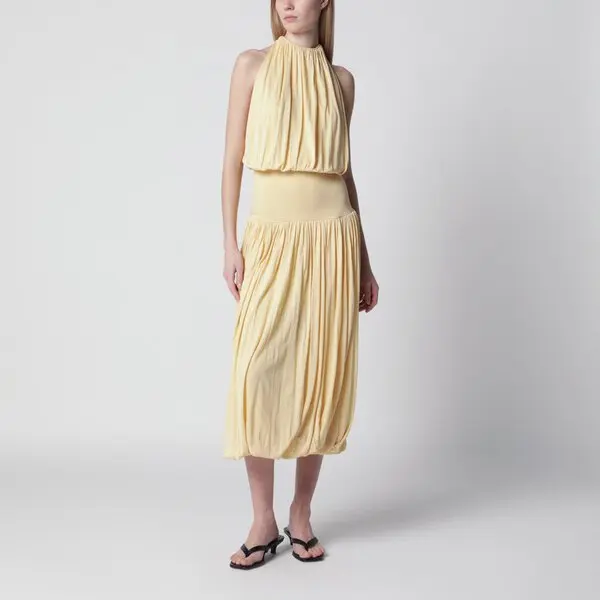 TOTEME Sleeveless Ruched Midi Dress In Viscose - Yellow