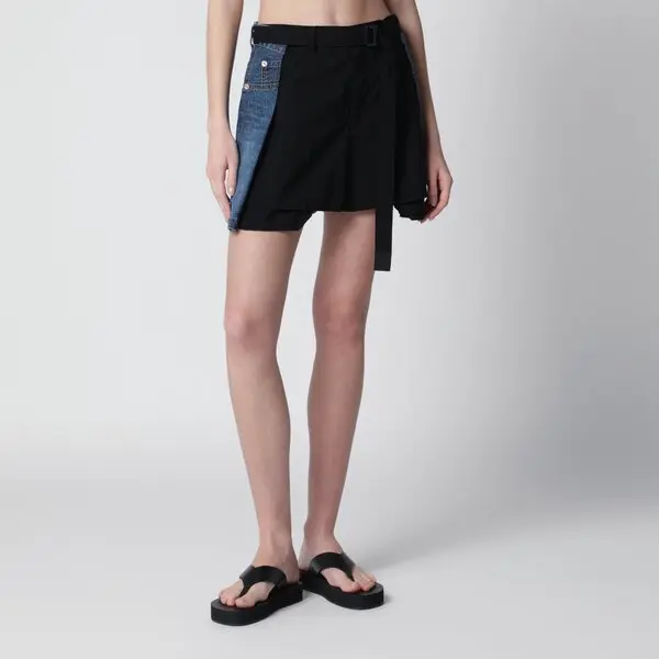 Sacai Wool And Denim Shorts - Black