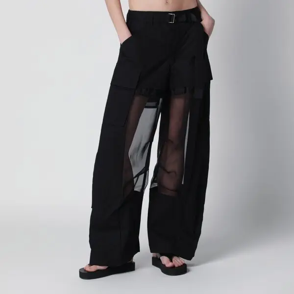 Sacai Cargo Trousers With Semi-sheer Insert - Black