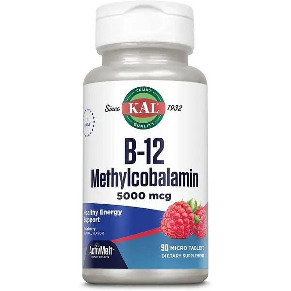 KAL SUPPLEMENTS B12 Methylcobalamin 5000 Mcg Raspberry 90 Tablets