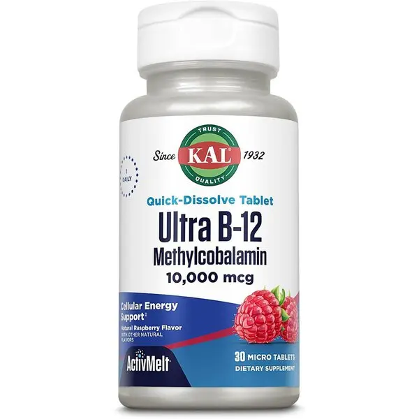 KAL SUPPLEMENTS Ultra B-12 10000 Mcg Methyl Raspberry 30 Tablets - One-color
