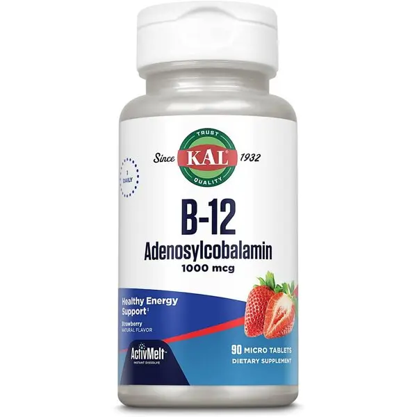 KAL SUPPLEMENTS B12 Adenosylcobalamin 1000 Mcg Strawberry 90 Tablets - One-color
