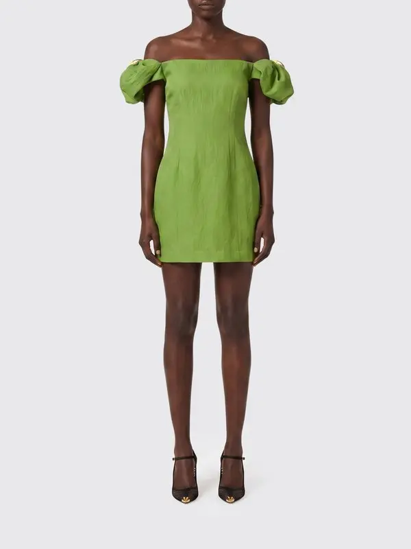 Elisabetta Franchi Duchesse Satin Off-the-shoulder Mini Dress - Green