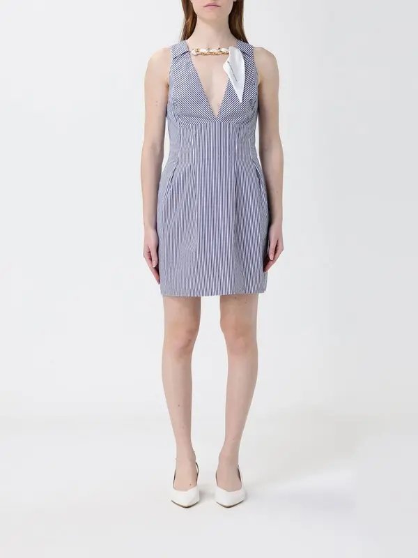 Elisabetta Franchi Striped V-neck Dress With Scarf Detail
