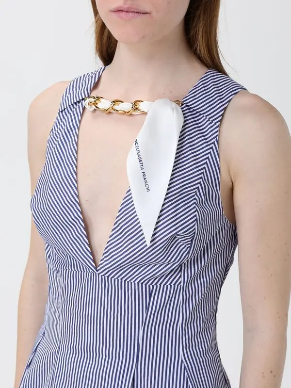 Elisabetta Franchi Striped V-neck Dress With Scarf Detail