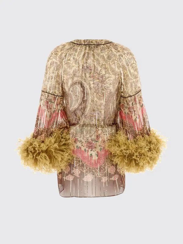 Valentino Garavani Printed Tunic With Feather Cuffs