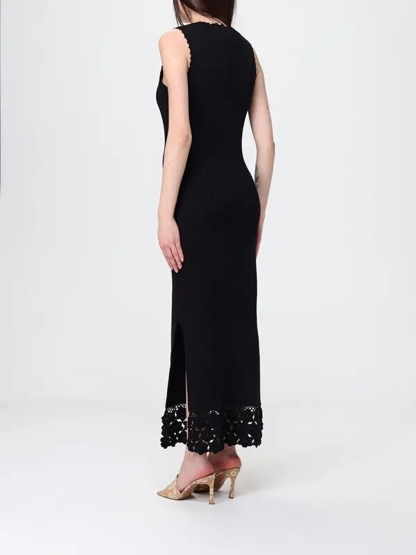 GANNI Ribbed Midi Dress With Lace Inserts