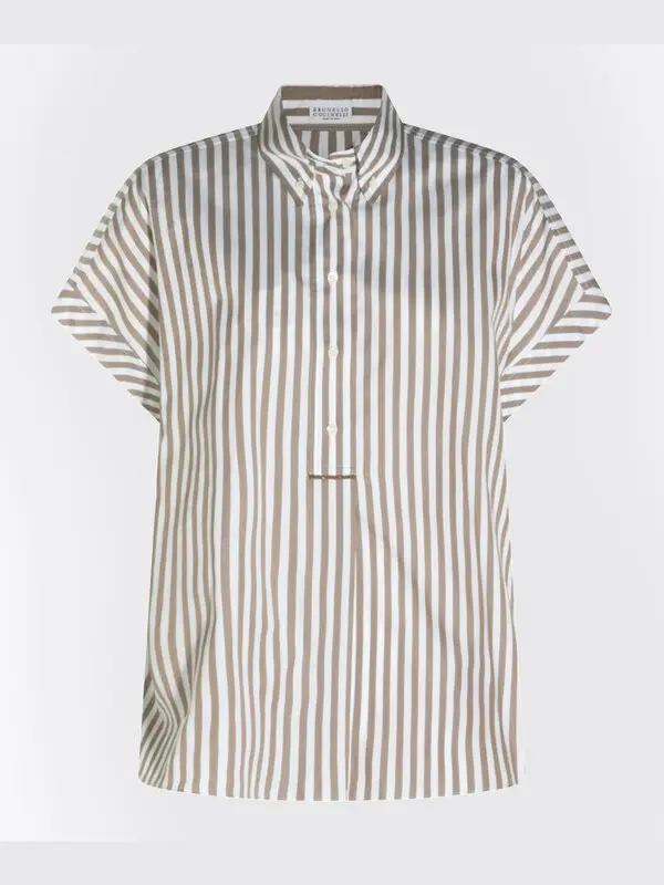 Brunello Cucinelli Striped Cotton And Silk Blend Shirt - Brown