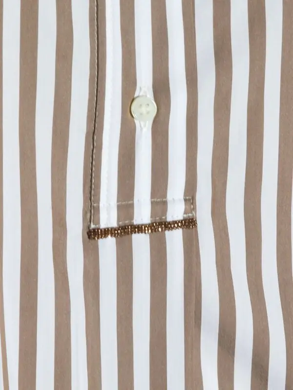 Brunello Cucinelli Striped Cotton And Silk Shirt - Brown