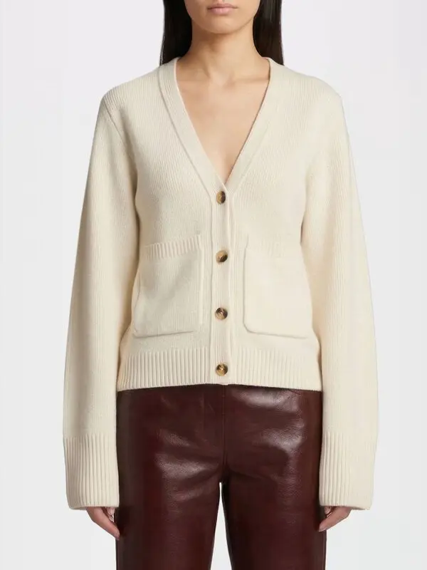 Khaite V-neck Ribbed Cardigan With Pockets - Cream