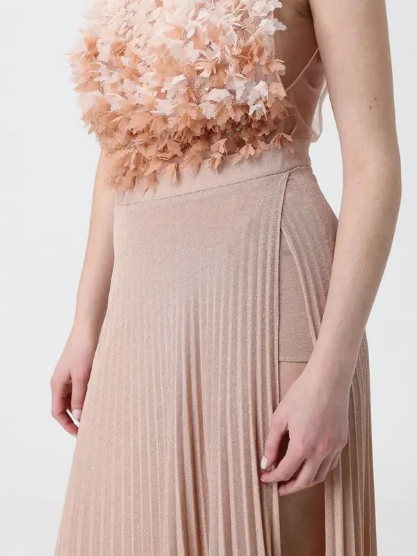 Elisabetta Franchi Lurex Jersey Gown With Flower Appliqu - Nude