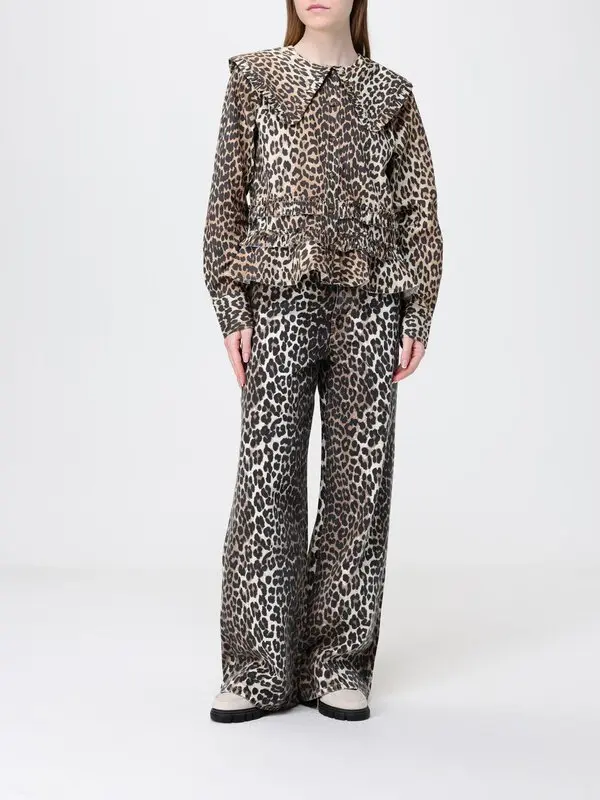 GANNI Straight Animal Print Denim Jeans