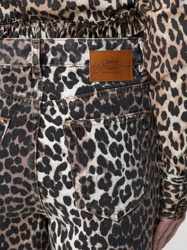 GANNI Straight Animal Print Denim Jeans