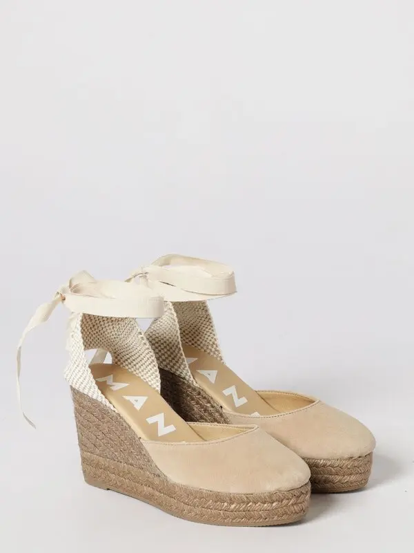 Manebí Suede And Canvas Wedge Espadrilles With Tie Fastening - Beige