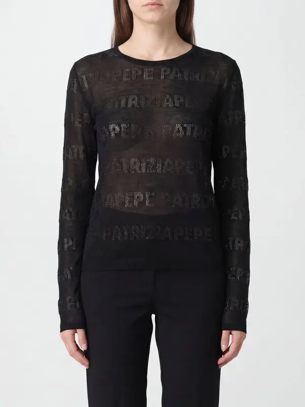 Patrizia Pepe Viscose Jumper With Perforated Logo - Black