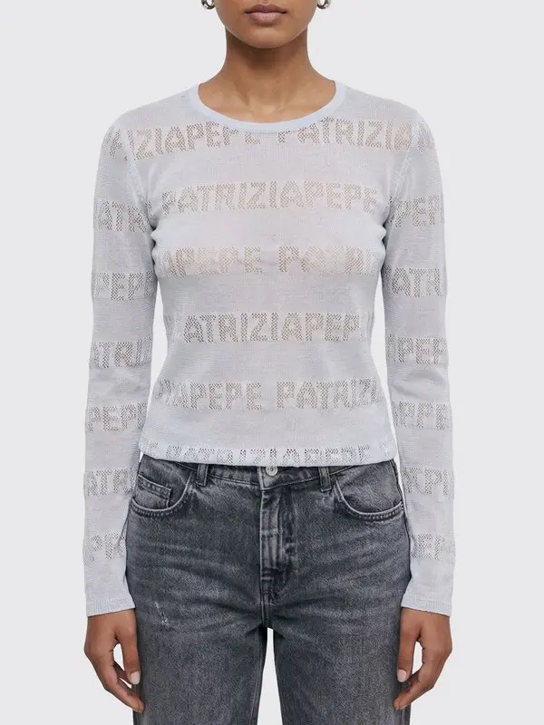 Patrizia Pepe Viscose Jumper With Perforated Logo - Grey