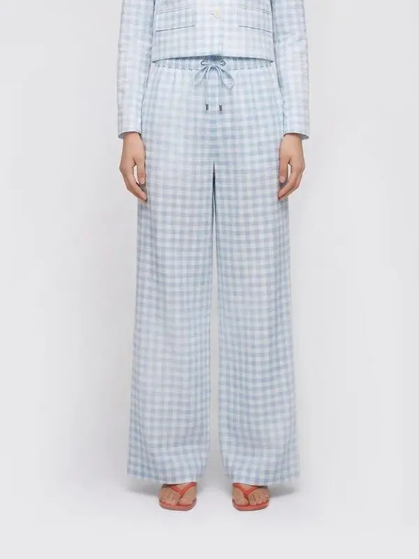 Ermanno Scervino Wide Leg Gingham Check Trousers - Gnawed Blue