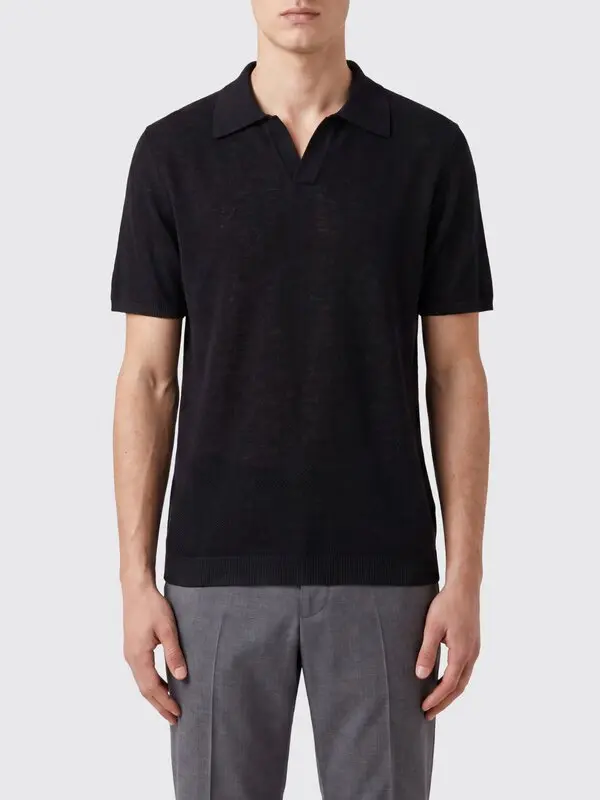 ROBERTO COLLINA Linen Polo Shirt - Black