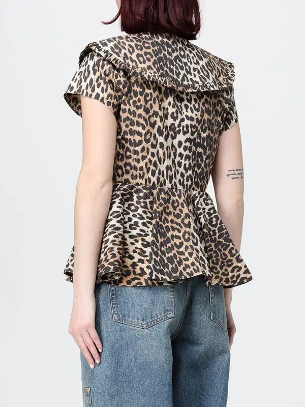 GANNI Printed Animalier Cotton Shirt - Brown