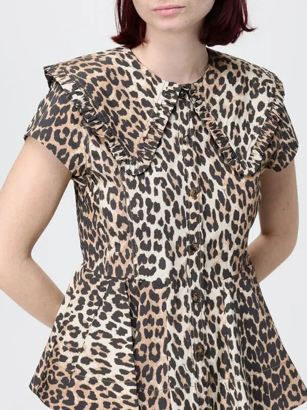GANNI Printed Animalier Cotton Shirt - Brown