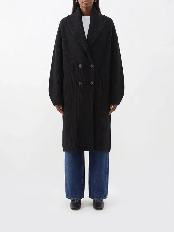 TOTEME Ribbed Knit Cardigan Coat - Black