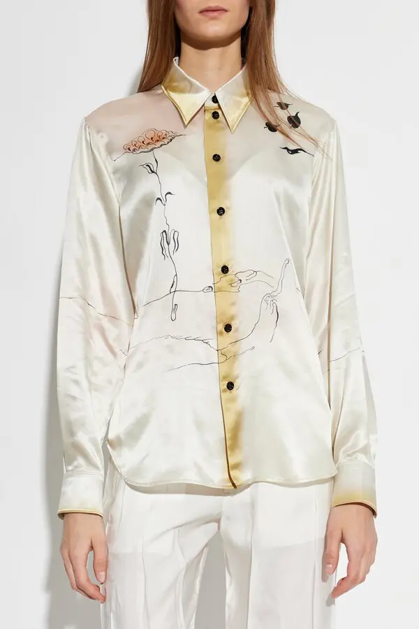 LEMAIRE Printed Silk Button Down Shirt - Cream
