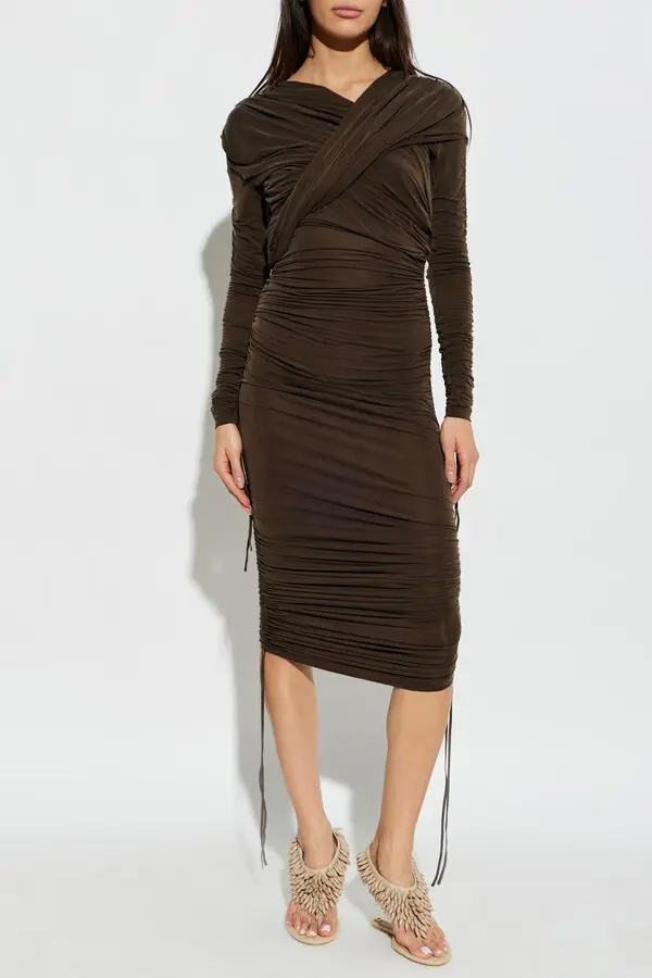 Balmain Draped Midi Dress - Brown