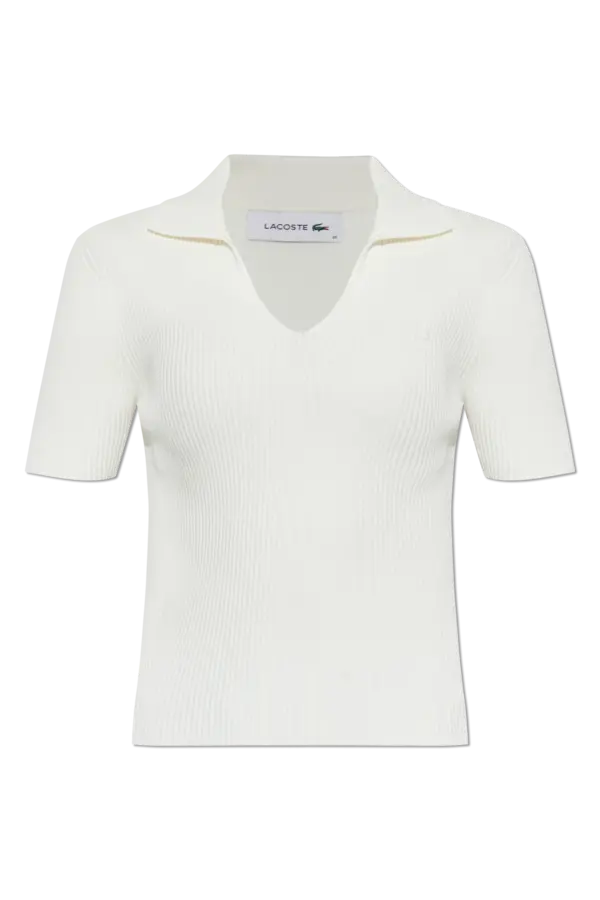 Lacoste Ribbed Slim-fit Polo Shirt With Logo - Cream