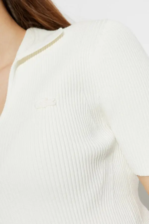 Lacoste Ribbed Slim-fit Polo Shirt With Logo - Cream