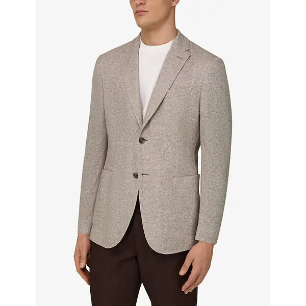 Boggi Milano Textured Single-breasted Linen And Cotton-blend Blazer - Brown