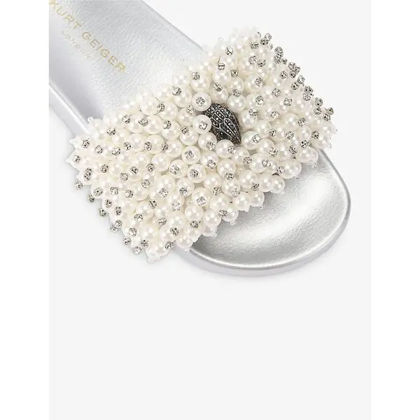 Kurt Geiger Meena Eagle Beaded Woven Slides - Cream