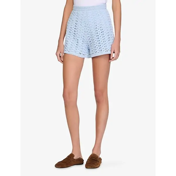 Sandro Beaded High-rise Crochet Shorts