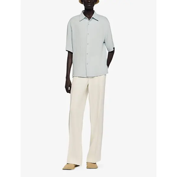 Sandro Pleated Shark-collar Woven Shirt - Sky Blue