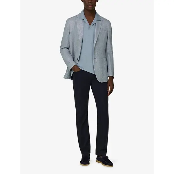 Boggi Milano Textured Single-breasted Linen And Cotton-blend Blazer - Blue