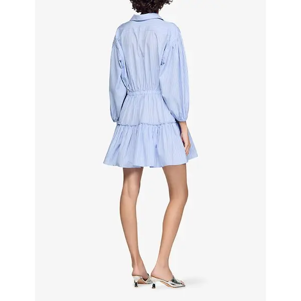 Sandro Striped Rhinestone-embellished Cotton Mini Dress