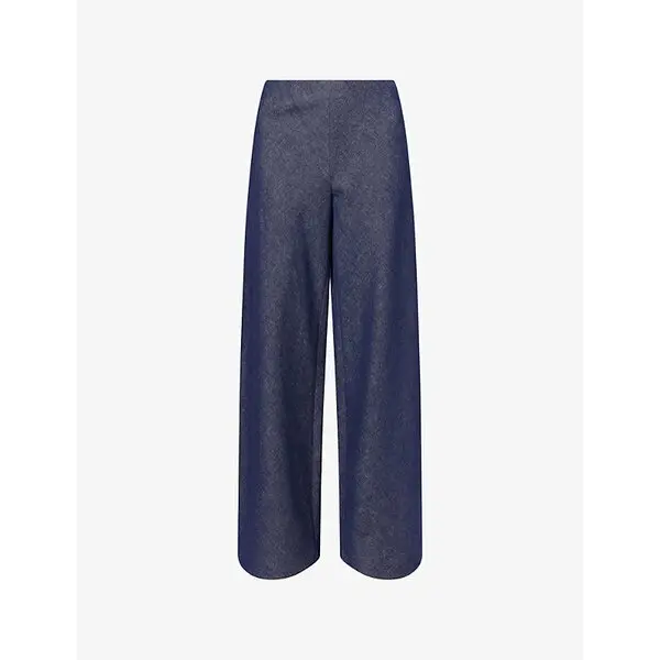Vince Colette Wide-leg High-rise Cotton-linen Trousers - Indigo